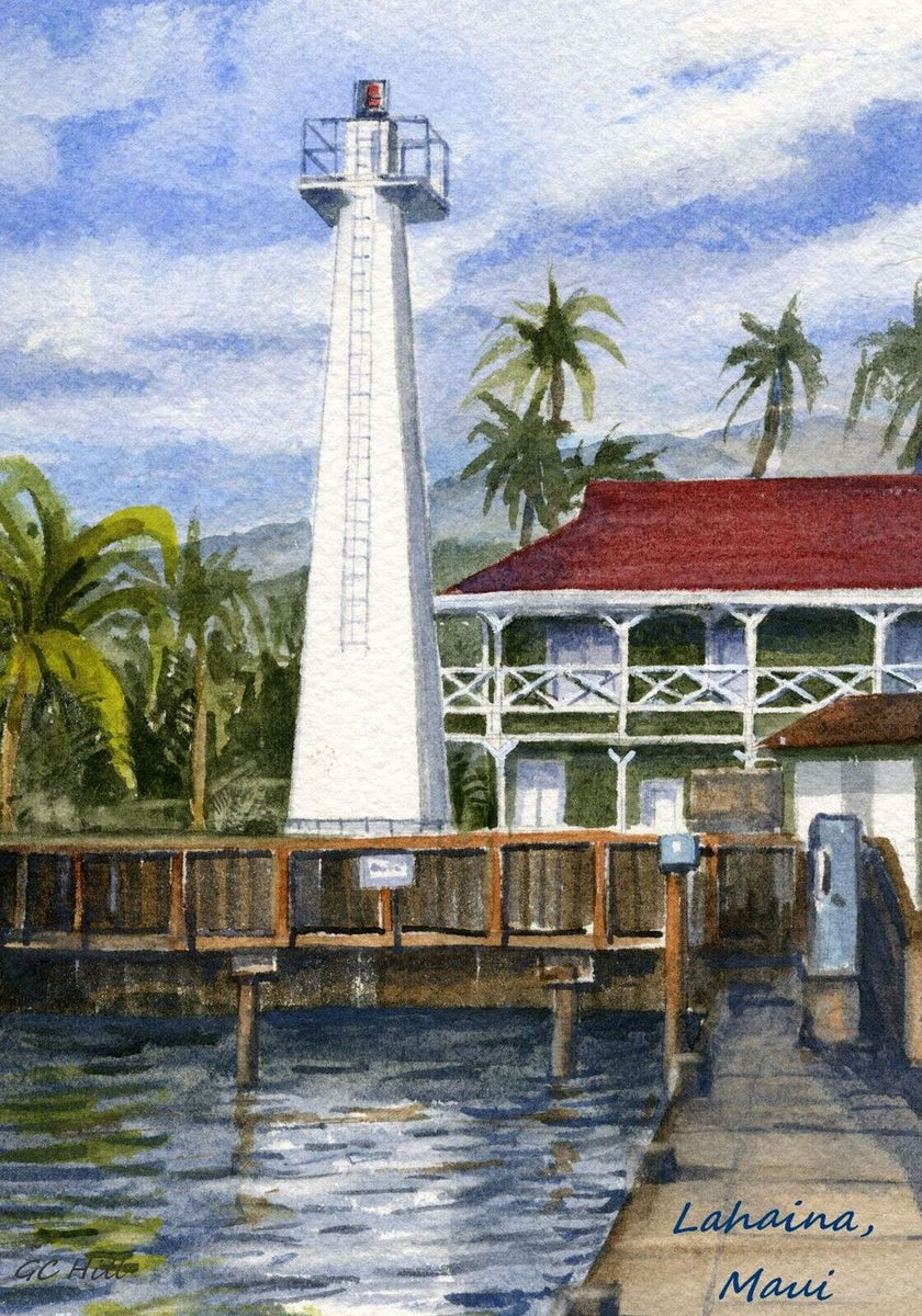 Lahaina Town Historic Map & Lighthouse Watercolor Magnet Set – Franko Maps