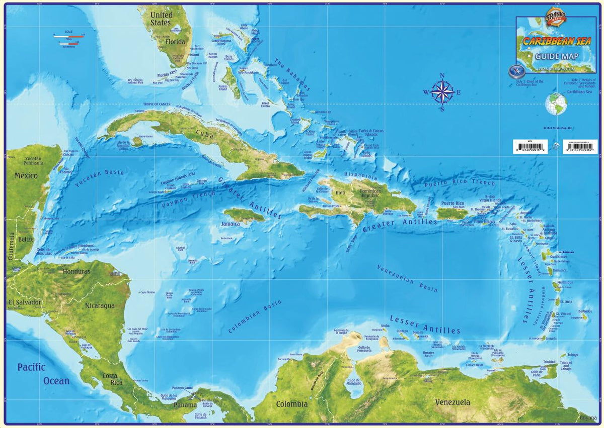 Caribbean Sea Laminated Wall Map – Franko Maps