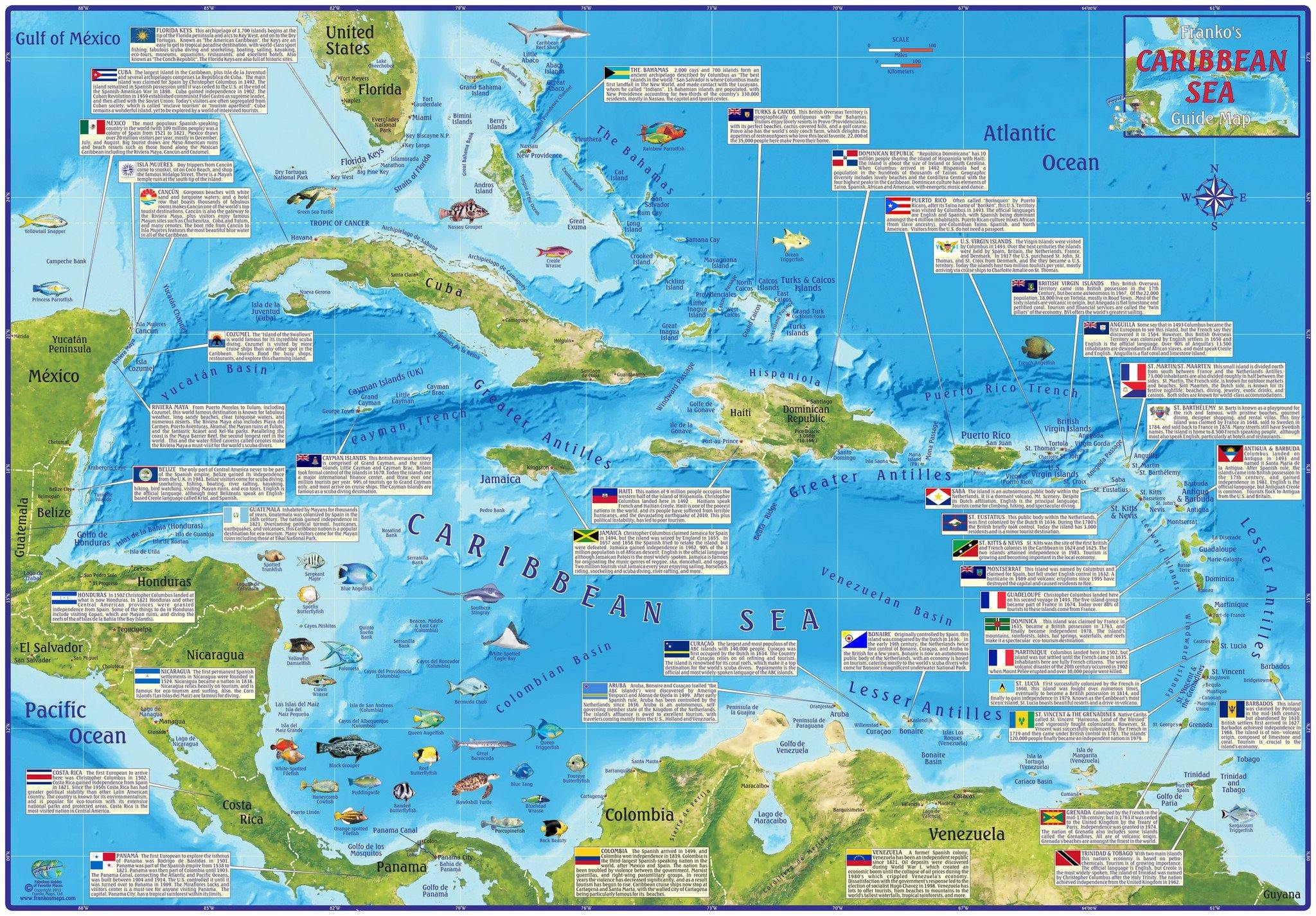 Caribbean Sea Guide Map – Franko Maps