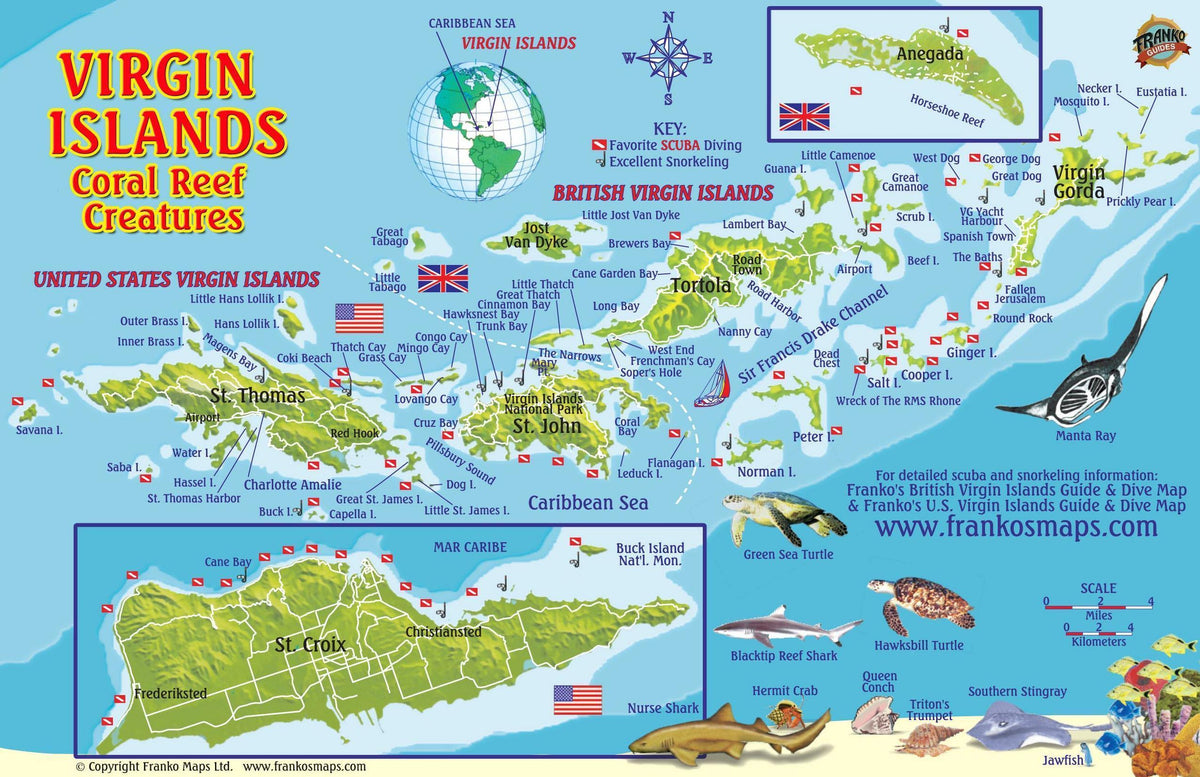 Virgin Islands mini Dive Map and Fish ID Card – Franko Maps